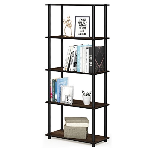 Furinno Turn-N-Tube 5-Tier Multipurpose Shelf / Display Rack / Storage Shelf / Bookshelf, Round Tubes, Columbia Walnut/Black