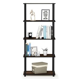 Furinno Turn-N-Tube 5-Tier Multipurpose Shelf / Display Rack / Storage Shelf / Bookshelf, Round Tubes, Columbia Walnut/Black