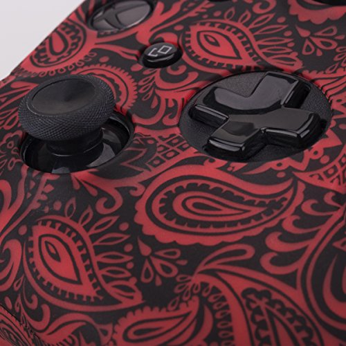 YoRHa Printing Rubber Silicone Cover Skin Case for Xbox One S/X Controller x 1(Flowers red) with PRO Thumb Grips x 8