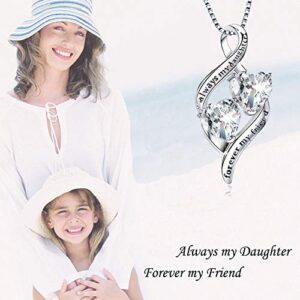 MUATOGIML 925 Sterling Silver Always My Daughter Forever My Friend Double Love Heart Pendant Necklace, Mother Daughter Jewelry Gifts 18"