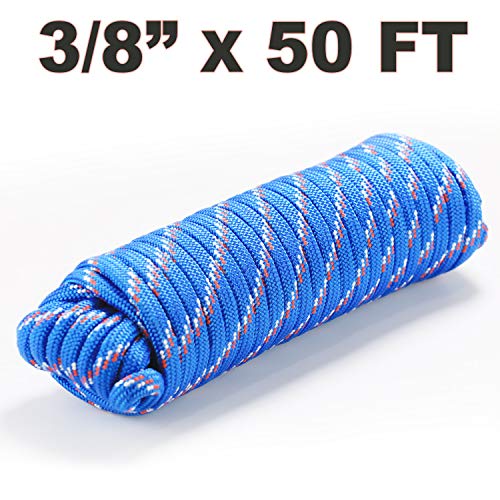 Wellmax Diamond Braid Nylon Rope - 3/8 Inch by 50 Feet Blue Color - Extra Strength, Sunlight and Weather Resistant - Heavy Duty Construction