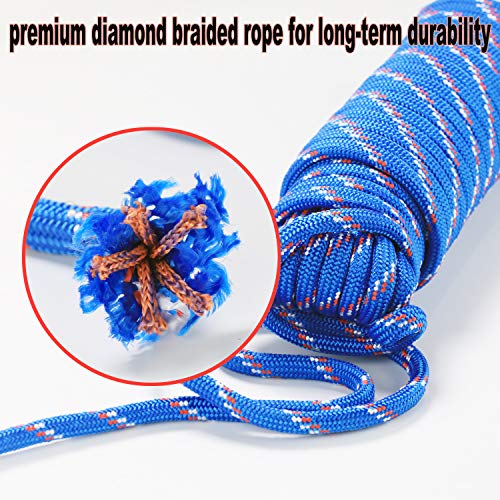 Wellmax Diamond Braid Nylon Rope - 3/8 Inch by 50 Feet Blue Color - Extra Strength, Sunlight and Weather Resistant - Heavy Duty Construction