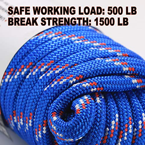 Wellmax Diamond Braid Nylon Rope - 3/8 Inch by 50 Feet Blue Color - Extra Strength, Sunlight and Weather Resistant - Heavy Duty Construction