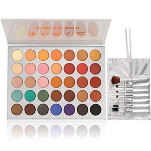 35 colors eyeshadow palette with 7pcs makeup brushes set, all in one makeup kit matte shimmer pigmented eye shadow pallete waterproof powder natural nude naked smokey