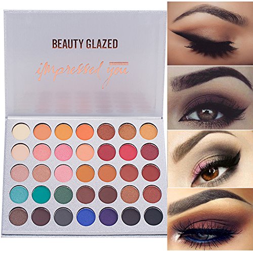 35 Colors Eyeshadow Palette with 7Pcs Makeup Brushes Set, All in One Makeup Kit Matte Shimmer Pigmented Eye Shadow Pallete Waterproof Powder Natural Nude Naked Smokey