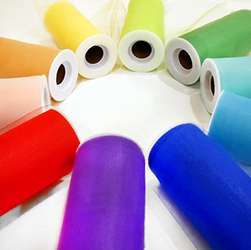 Craft and Party 10 Colors Tulle Assortment, Tulle Rolls Tulle Netting Rolls Tulle Fabric Spool Ribbon, 6" x 25" Yards/roll.