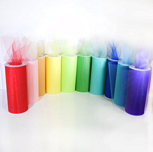 Craft and Party 10 Colors Tulle Assortment, Tulle Rolls Tulle Netting Rolls Tulle Fabric Spool Ribbon, 6" x 25" Yards/roll.