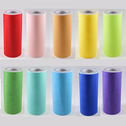 Craft and Party 10 Colors Tulle Assortment, Tulle Rolls Tulle Netting Rolls Tulle Fabric Spool Ribbon, 6" x 25" Yards/roll.