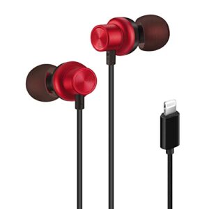 palovue lightning headphones magnetic in-ear earphones mfi certified earbuds with mic controller compatible iphone 14 13 12 11 pro max iphone x xs max xr iphone 8 p iphone 7 p earflowplus metallic red