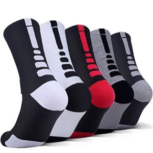 jhm mens thick protective sport cushion elite basketball compression athletic socks, 5 pairs color#5, 6-13