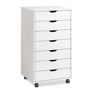 devaise 7 drawer dresser, storage cabinet for makeup, tall chest of drawers for closet and bedroom, white