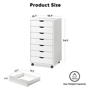 DEVAISE 7 Drawer Dresser, Storage Cabinet for Makeup, Tall Chest of Drawers for Closet and Bedroom, White