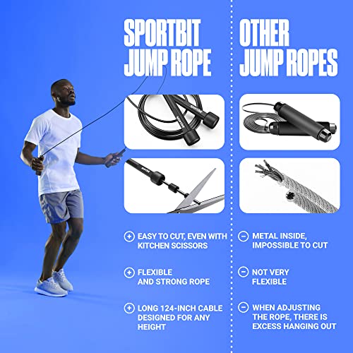 SPORTBIT Adjustable Jump Rope for Speed Skipping. Lightweight Jump Rope for Women, Men. Skipping Rope for Fitness. Speed Jump Rope for Workout, Women Exercise.