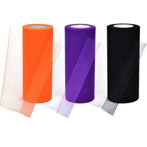 3 spools halloween tulle rolls tulle netting rolls tulle fabric spool ribbons, 6 inches by 75 feet (black, orange and purple)