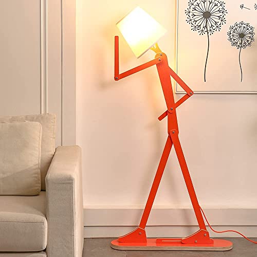 HROOME Cool Creative Floor Lamps Wood Tall Decorative Corner Reading Standing Swing Arm Light for Living Room Bedroom Office Farmhouse Kids Boys Girls Gift - with LED Bulb (Orange)