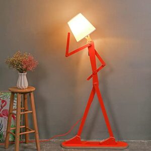 HROOME Cool Creative Floor Lamps Wood Tall Decorative Corner Reading Standing Swing Arm Light for Living Room Bedroom Office Farmhouse Kids Boys Girls Gift - with LED Bulb (Orange)