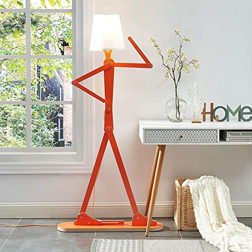 HROOME Cool Creative Floor Lamps Wood Tall Decorative Corner Reading Standing Swing Arm Light for Living Room Bedroom Office Farmhouse Kids Boys Girls Gift - with LED Bulb (Orange)