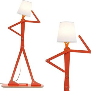 HROOME Cool Creative Floor Lamps Wood Tall Decorative Corner Reading Standing Swing Arm Light for Living Room Bedroom Office Farmhouse Kids Boys Girls Gift - with LED Bulb (Orange)