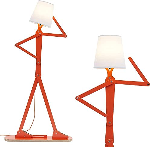 HROOME Cool Creative Floor Lamps Wood Tall Decorative Corner Reading Standing Swing Arm Light for Living Room Bedroom Office Farmhouse Kids Boys Girls Gift - with LED Bulb (Orange)