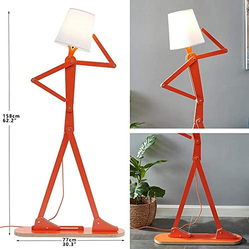 HROOME Cool Creative Floor Lamps Wood Tall Decorative Corner Reading Standing Swing Arm Light for Living Room Bedroom Office Farmhouse Kids Boys Girls Gift - with LED Bulb (Orange)