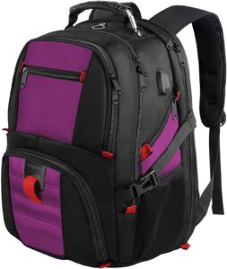 yorepek travel backpack, extra large 50l laptop backpacks for men women, water resistant college backpack airline approved business work bag with usb charging port fits 17 inch computer, purple