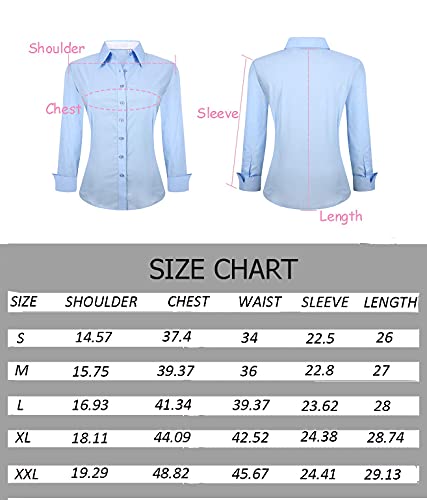 Esabel.C Womens Button Down Shirts Long Sleeve Regular Fit Cotton Stretch Work Blouse Black S