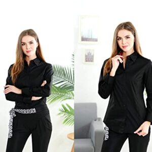 Esabel.C Womens Button Down Shirts Long Sleeve Regular Fit Cotton Stretch Work Blouse Black S