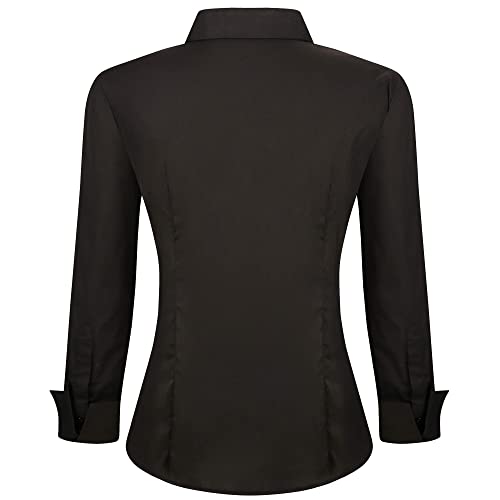 Esabel.C Womens Button Down Shirts Long Sleeve Regular Fit Cotton Stretch Work Blouse Black S