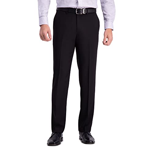 Haggar Men's Premium Comfort Dress Straight Fit Flat Front Pant, Black, 40W x 32L