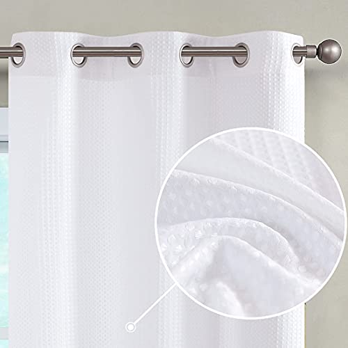 jinchan White Curtains for Bedroom Privacy Waffle-Weave Textured Curtain Panels for Living Room Grommet Top Light Filtering Window Curtains 54 Inch Length 2 Panels