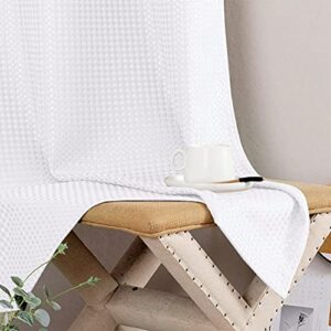 jinchan White Curtains for Bedroom Privacy Waffle-Weave Textured Curtain Panels for Living Room Grommet Top Light Filtering Window Curtains 54 Inch Length 2 Panels