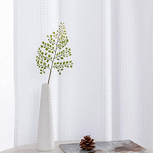 jinchan White Curtains for Bedroom Privacy Waffle-Weave Textured Curtain Panels for Living Room Grommet Top Light Filtering Window Curtains 54 Inch Length 2 Panels