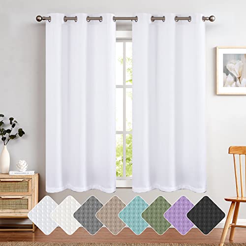 jinchan White Curtains for Bedroom Privacy Waffle-Weave Textured Curtain Panels for Living Room Grommet Top Light Filtering Window Curtains 54 Inch Length 2 Panels