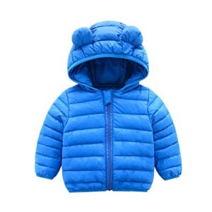 cecorc winter coats for kids with hoods (padded) light puffer jacket for outdoor warmth, travel, snow play | girls, boys | baby, infants, toddlers,18-24-30 months, 2t, blue