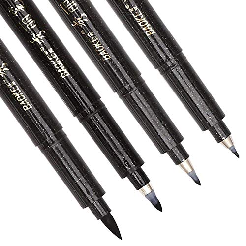 Alycoco Refill Hand Lettering Pens, 4 Size Black Ink Calligraphy Pen Brush Lettering Pens Markers for Beginners Writing, Card Making, Signature, Illustration, Design, Art Drawing