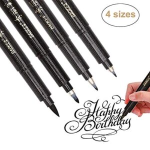 Alycoco Refill Hand Lettering Pens, 4 Size Black Ink Calligraphy Pen Brush Lettering Pens Markers for Beginners Writing, Card Making, Signature, Illustration, Design, Art Drawing