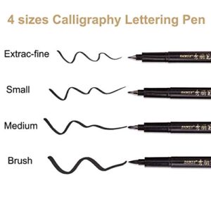 Alycoco Refill Hand Lettering Pens, 4 Size Black Ink Calligraphy Pen Brush Lettering Pens Markers for Beginners Writing, Card Making, Signature, Illustration, Design, Art Drawing