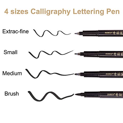 Alycoco Refill Hand Lettering Pens, 4 Size Black Ink Calligraphy Pen Brush Lettering Pens Markers for Beginners Writing, Card Making, Signature, Illustration, Design, Art Drawing