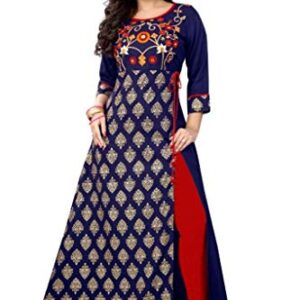 ziya Rayon Long Women Dress Printed Kurti Women Formal & Party Wear 96 (40), Blue