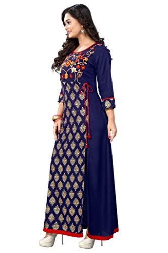 ziya Rayon Long Women Dress Printed Kurti Women Formal & Party Wear 96 (40), Blue