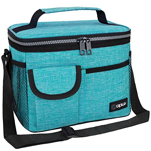 opux Insulated Lunch Bag for Men Women, Leakproof Thermal Lunch Box Work School, Soft Lunch Cooler Bag with Adjustable Shoulder Strap for Adult Kid Boy Girl, Reusable Lunch Pail, Turquoise Blue