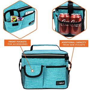 opux Insulated Lunch Bag for Men Women, Leakproof Thermal Lunch Box Work School, Soft Lunch Cooler Bag with Adjustable Shoulder Strap for Adult Kid Boy Girl, Reusable Lunch Pail, Turquoise Blue