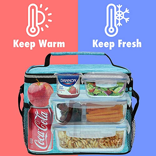 opux Insulated Lunch Bag for Men Women, Leakproof Thermal Lunch Box Work School, Soft Lunch Cooler Bag with Adjustable Shoulder Strap for Adult Kid Boy Girl, Reusable Lunch Pail, Turquoise Blue