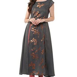 Janasya Indian Women's Tunic Tops Crepe Kurti for Women(X-Small) Grey