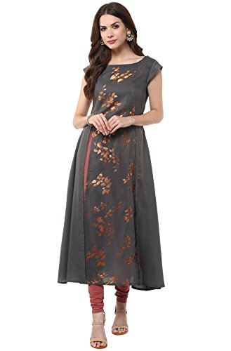 Janasya Indian Women's Tunic Tops Crepe Kurti for Women(X-Small) Grey