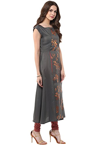 Janasya Indian Women's Tunic Tops Crepe Kurti for Women(X-Small) Grey