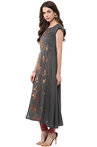 Janasya Indian Women's Tunic Tops Crepe Kurti for Women(X-Small) Grey