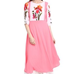 Janasya Indian Women's Tunic Tops Crepe Kurti for Women(XXX-Large) Pink