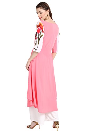 Janasya Indian Women's Tunic Tops Crepe Kurti for Women(XXX-Large) Pink