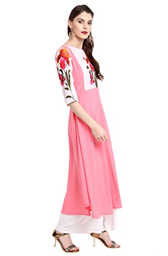 Janasya Indian Women's Tunic Tops Crepe Kurti for Women(XXX-Large) Pink